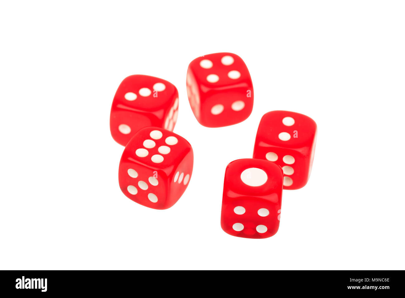 five dice dice with a number one at the top isolated on white ...