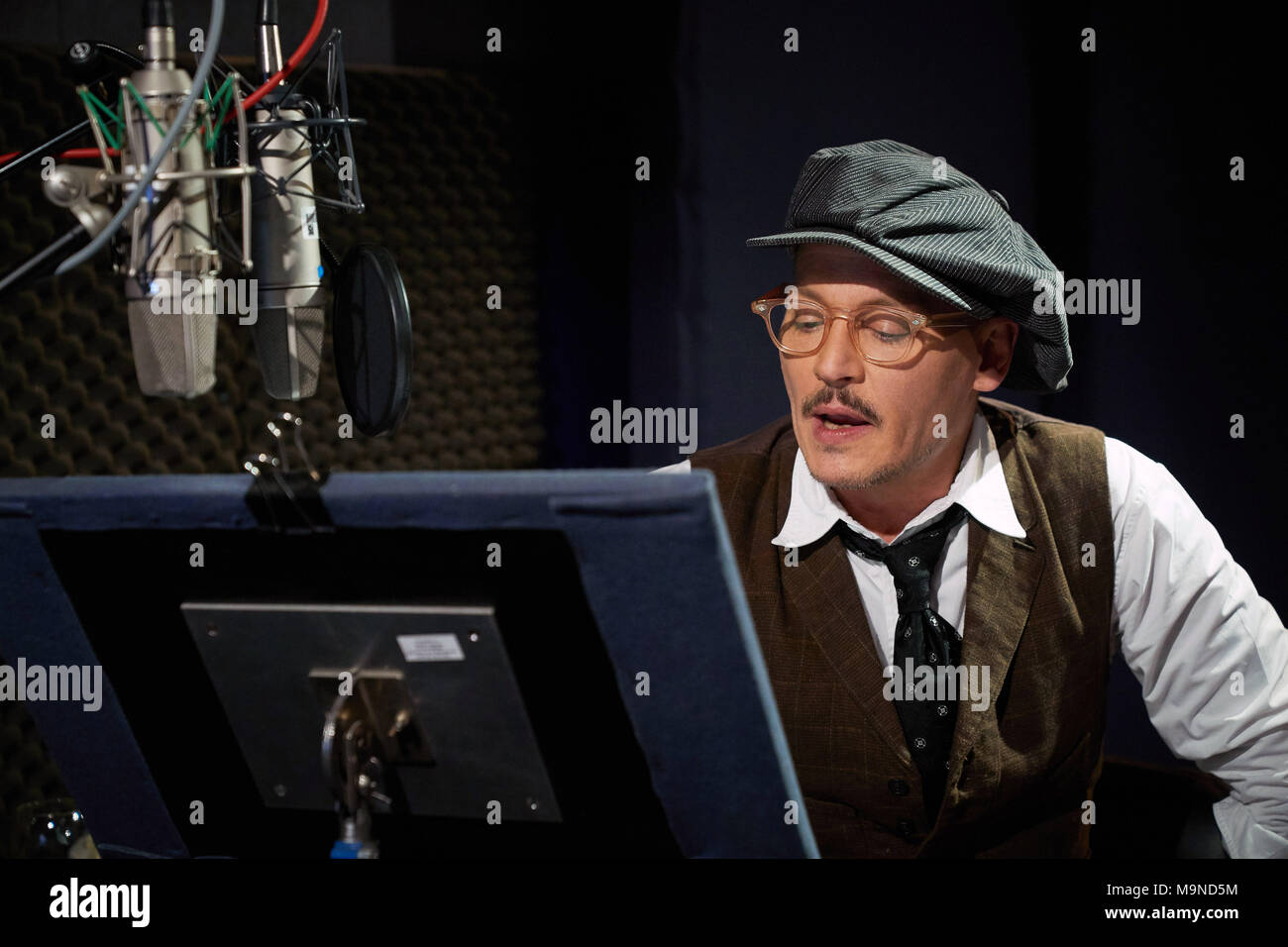 SHERLOCK GNOMES, Johnny Depp, voice of Sherlock Gnomes, on set, 2018 ...