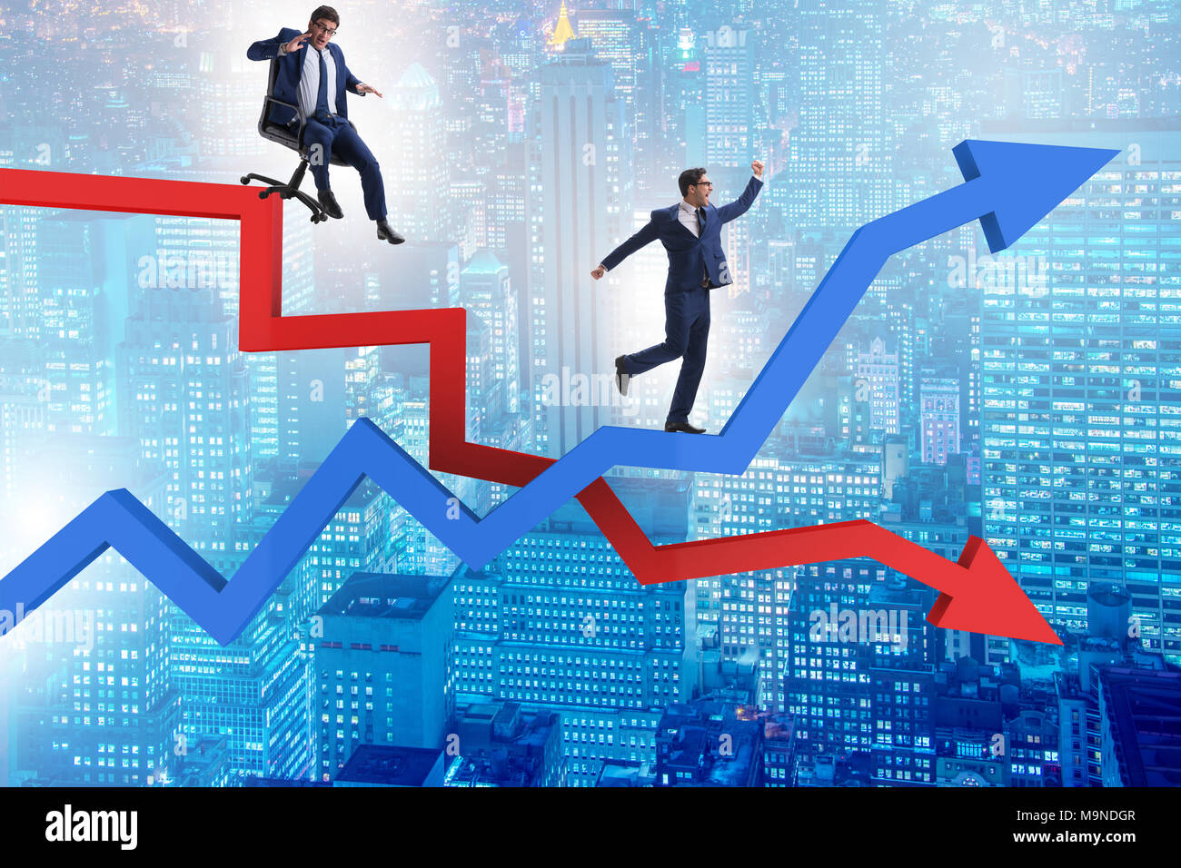 Growth and decline concept with businessmen Stock Photo - Alamy