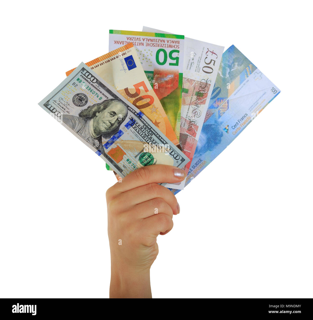 women's hand holding a money fan Stock Photo - Alamy