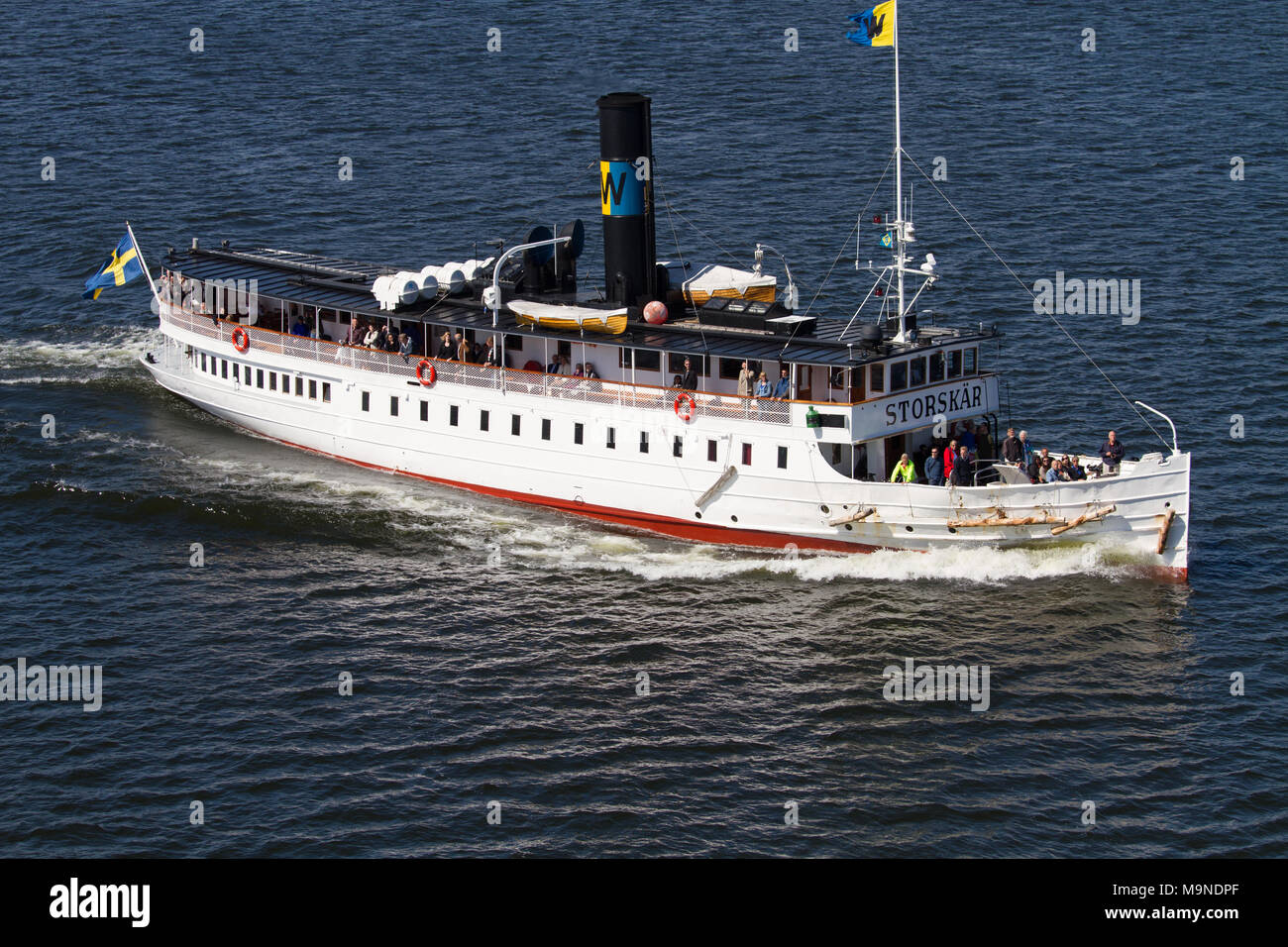 Old classic passenger steam boat commuting to the islands in the ...