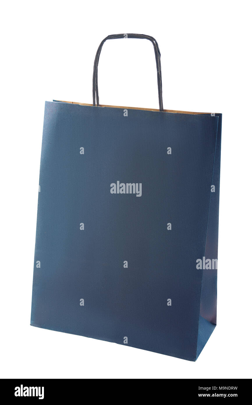 Ecological recycling dark blue paper package, packet, bag isolated on ...