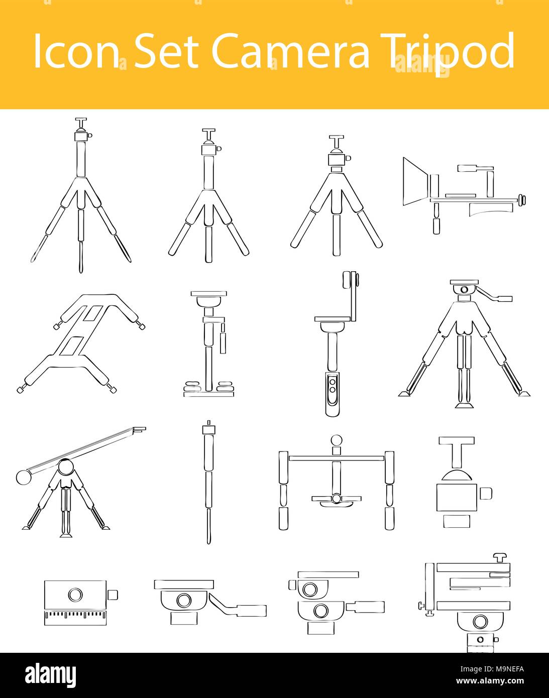 Drawn Doodle Lined Icon Set Camera Tripod with 16 icons for the ...