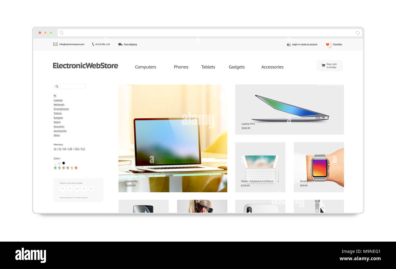 Electronics webstore site template mock up isolated, 3d illustration ...