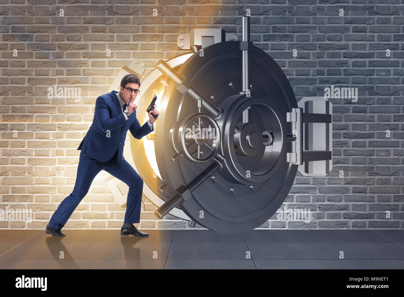 Man with gun stealing money from bank Stock Photo - Alamy