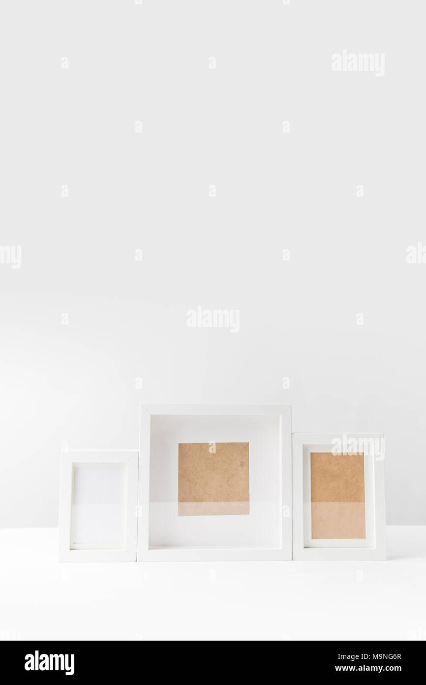 various empty white photo frames on white Stock Photo - Alamy