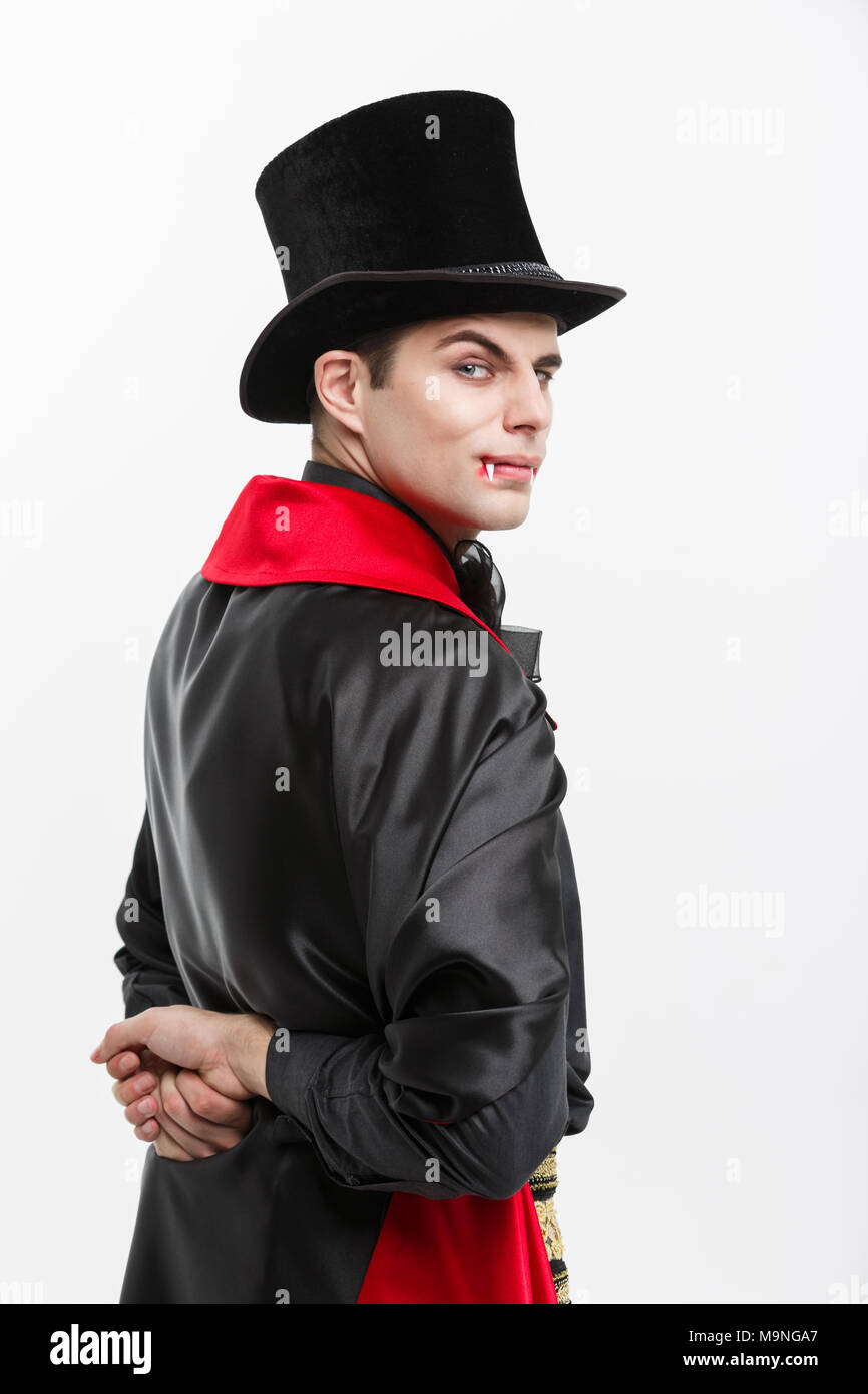 Vampire Halloween Concept - Portrait of back view handsome caucasian ...