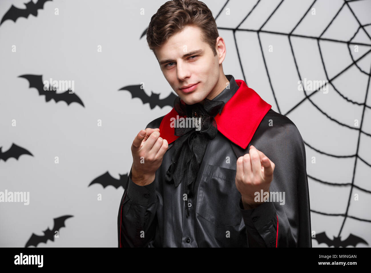 Vampire Halloween Concept - Portrait of handsome caucasian Vampire in ...