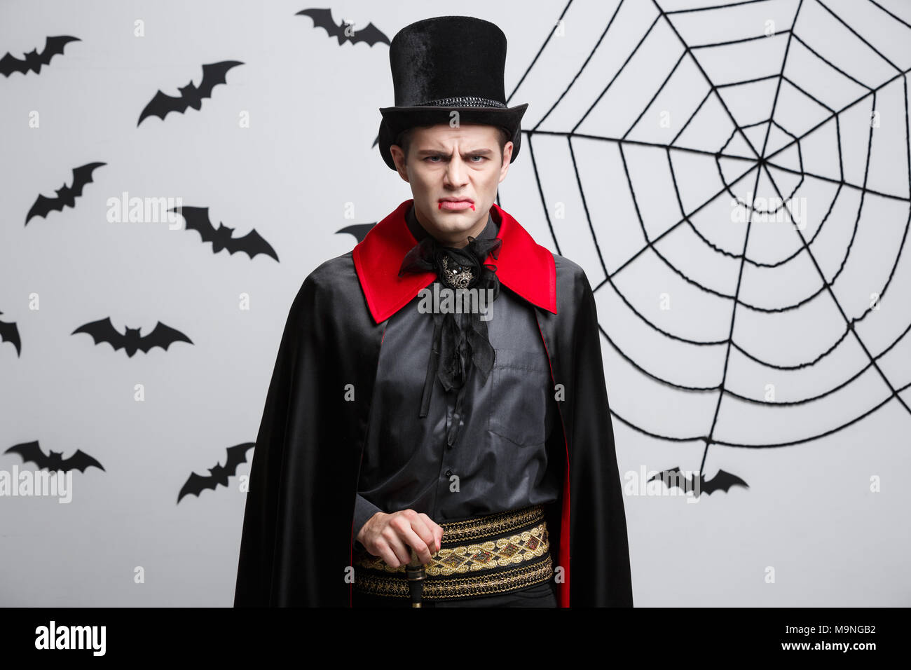 Vampire Halloween Concept - Portrait of Angry caucasian vampire ...