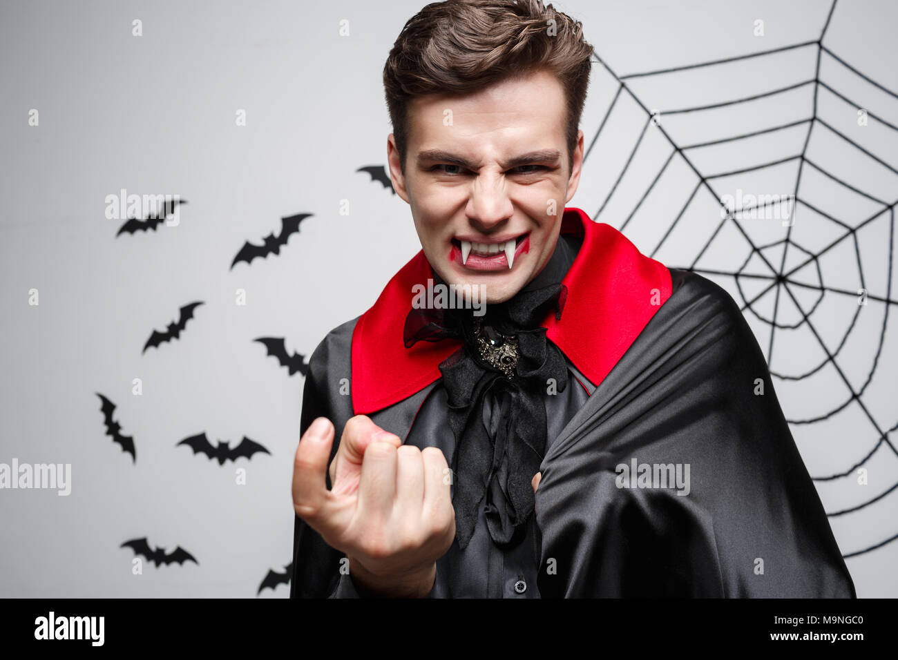 Vampire Halloween Concept - Portrait of Angry caucasian vampire ...