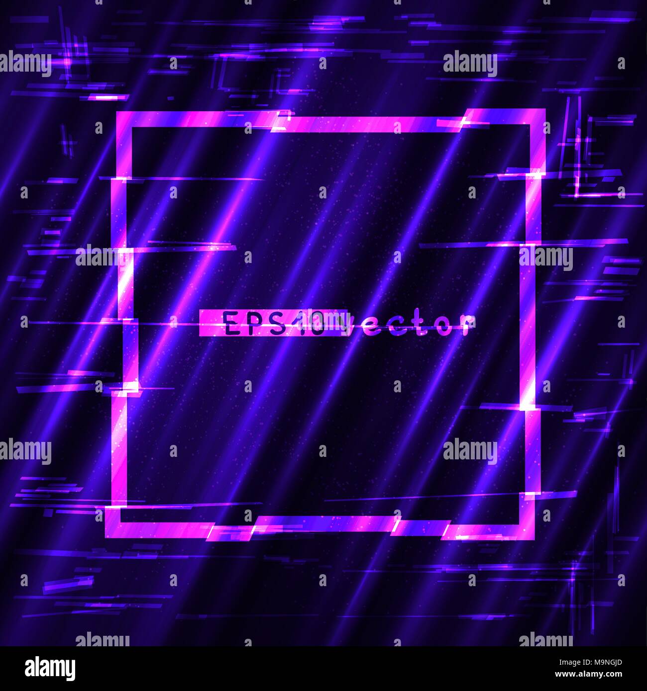 Glitch blue purple and pink square light shape template. Abstract ...