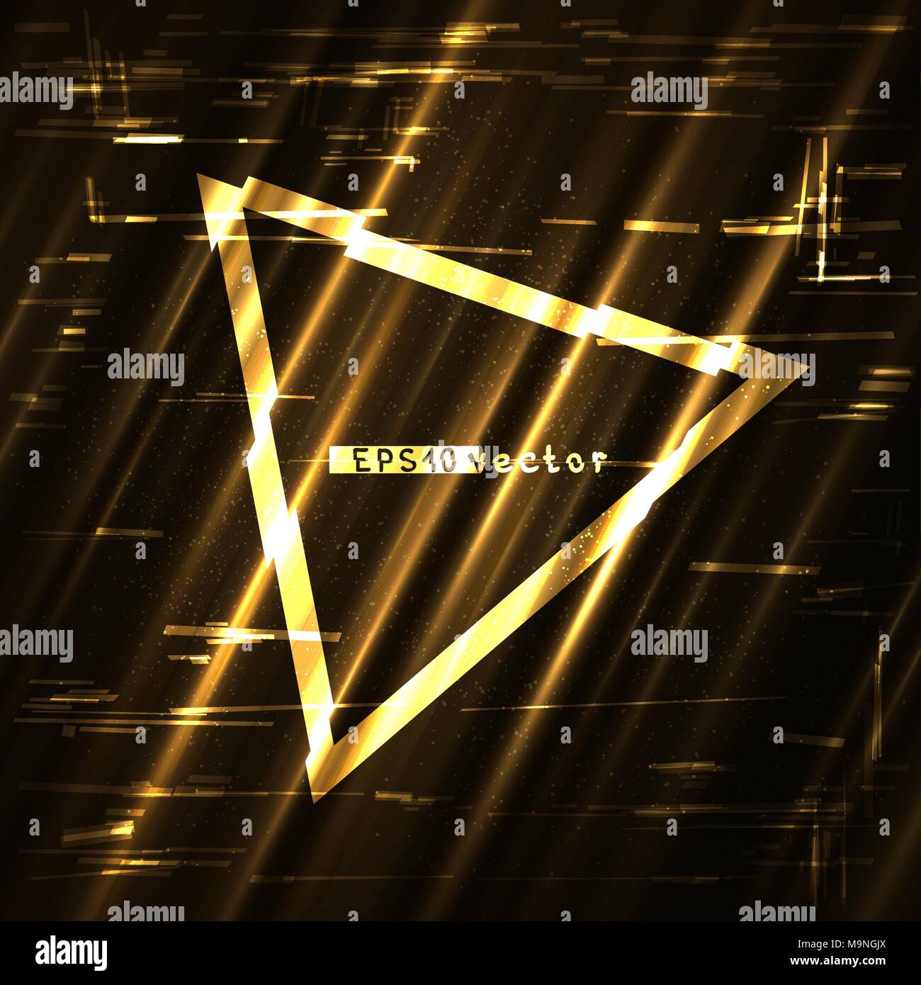 Glitch golden triangle light shape template. Abstract glitched gold ...