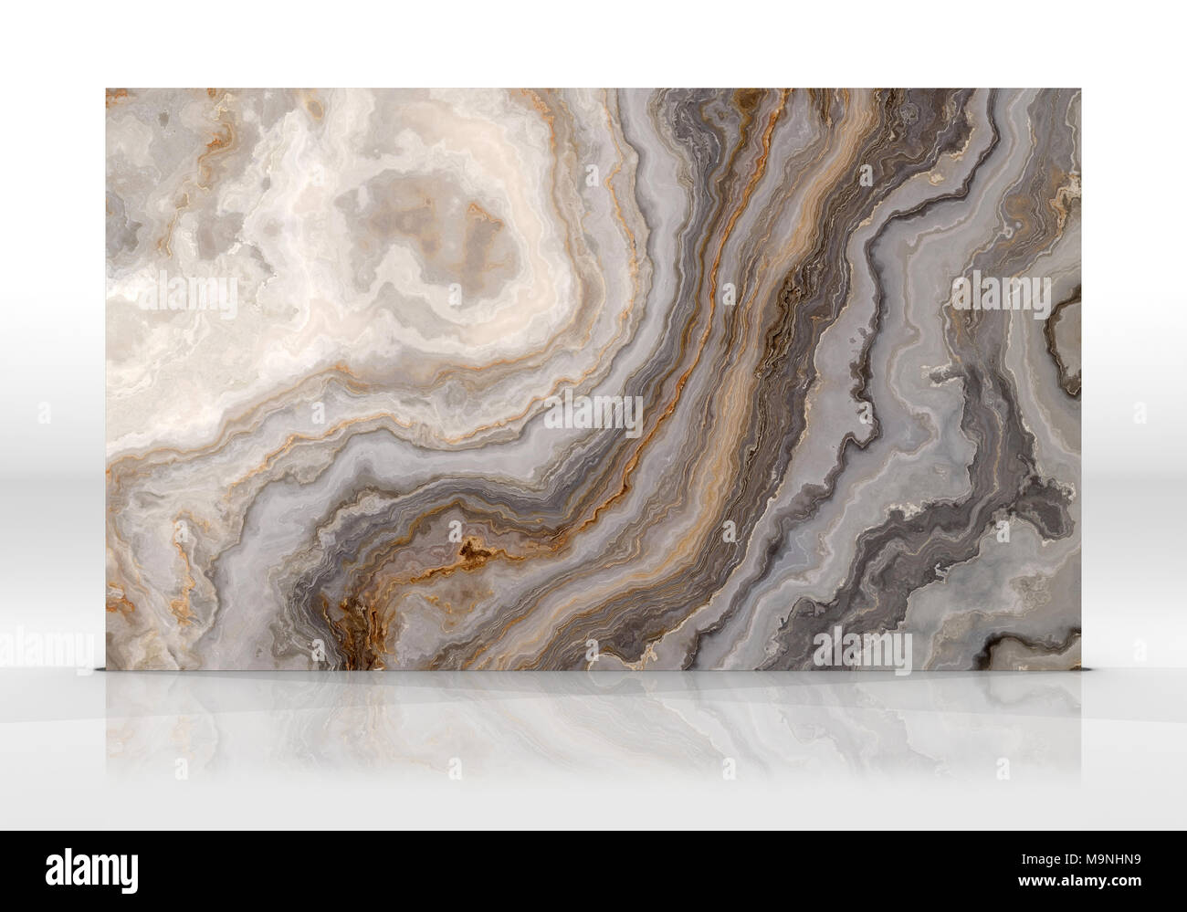 Onyx marble tile standing on the white background with reflections and ...