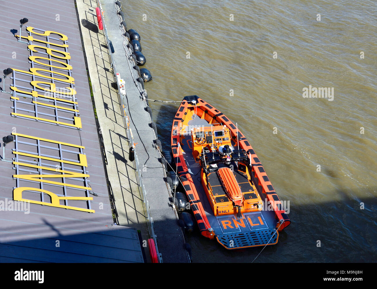 London, England, UK. RNLI Tower Lifeboat Station on the River Thames at the Victoria Embankment ...