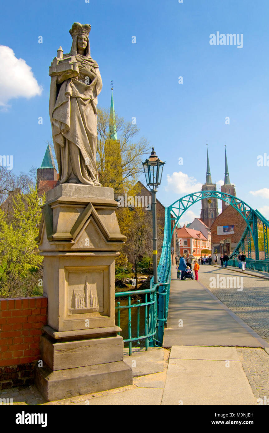 Wroclaw, Silesia, Poland. Looking over Tumski Bridge from Piasek Island ...
