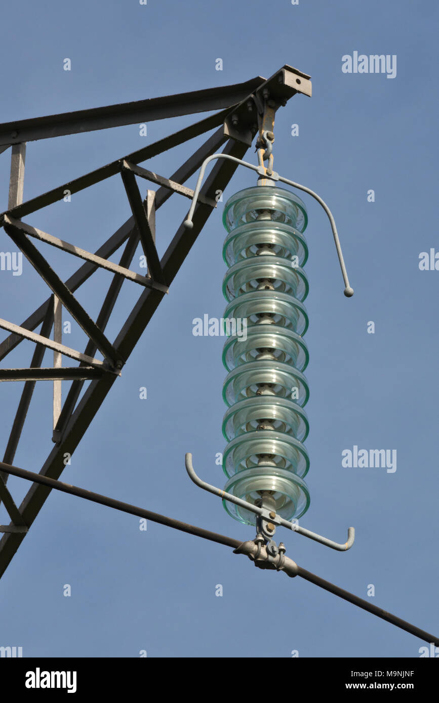 Close up detail of a National Grid overhead power line pylon in Fareham ...
