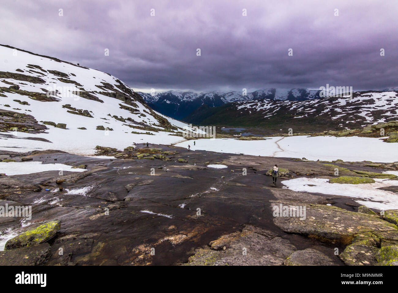 July 22, 2015: Icy plateau on the way to Trolltunga, Norway Stock Photo ...