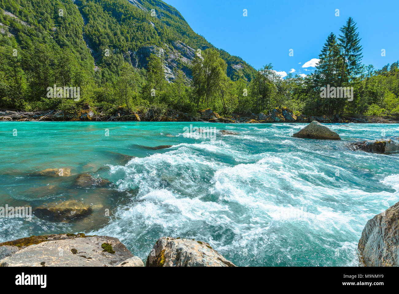 river landscape with rapids, Norway, glacier river coming from ...