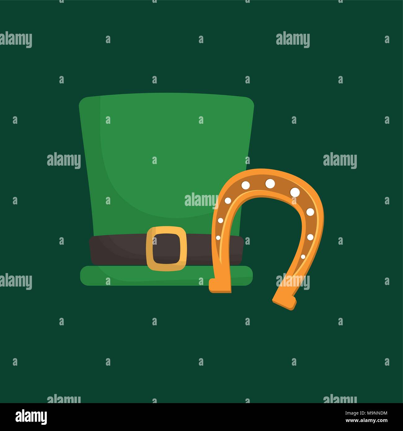 irish top hat and horseshoe over green background, colorful design ...