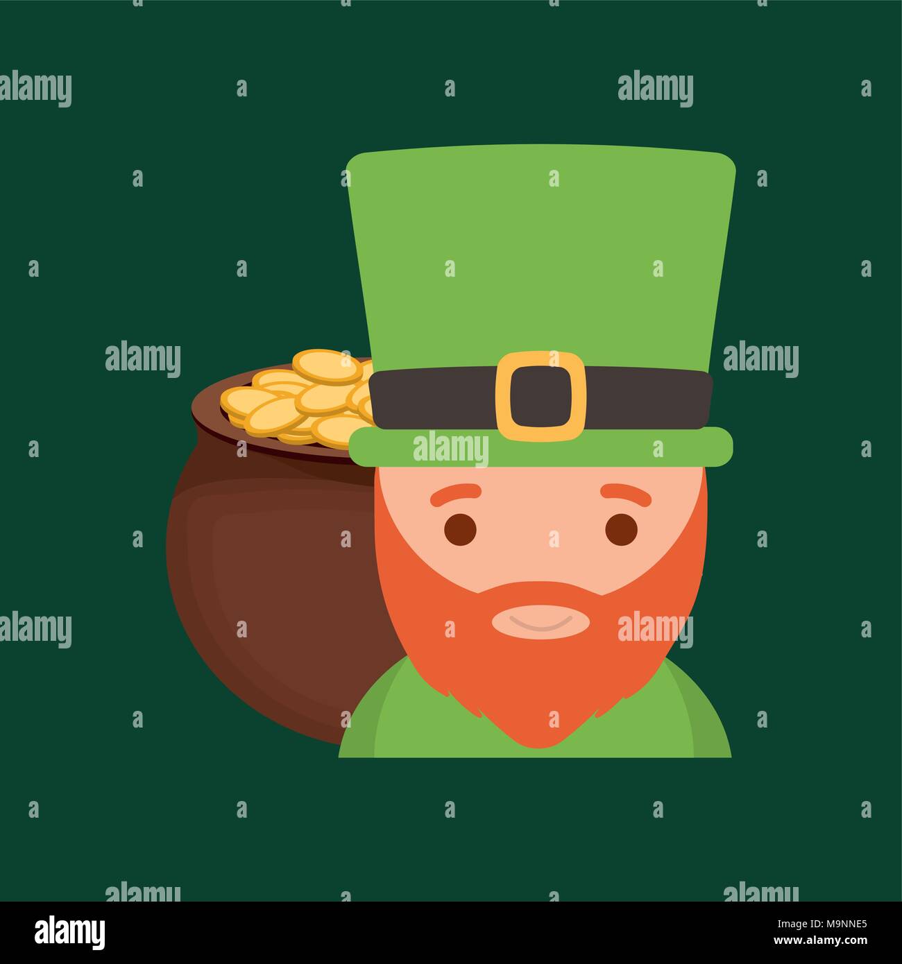 Irish leprechaun and pot of gold over green background, colorful design ...