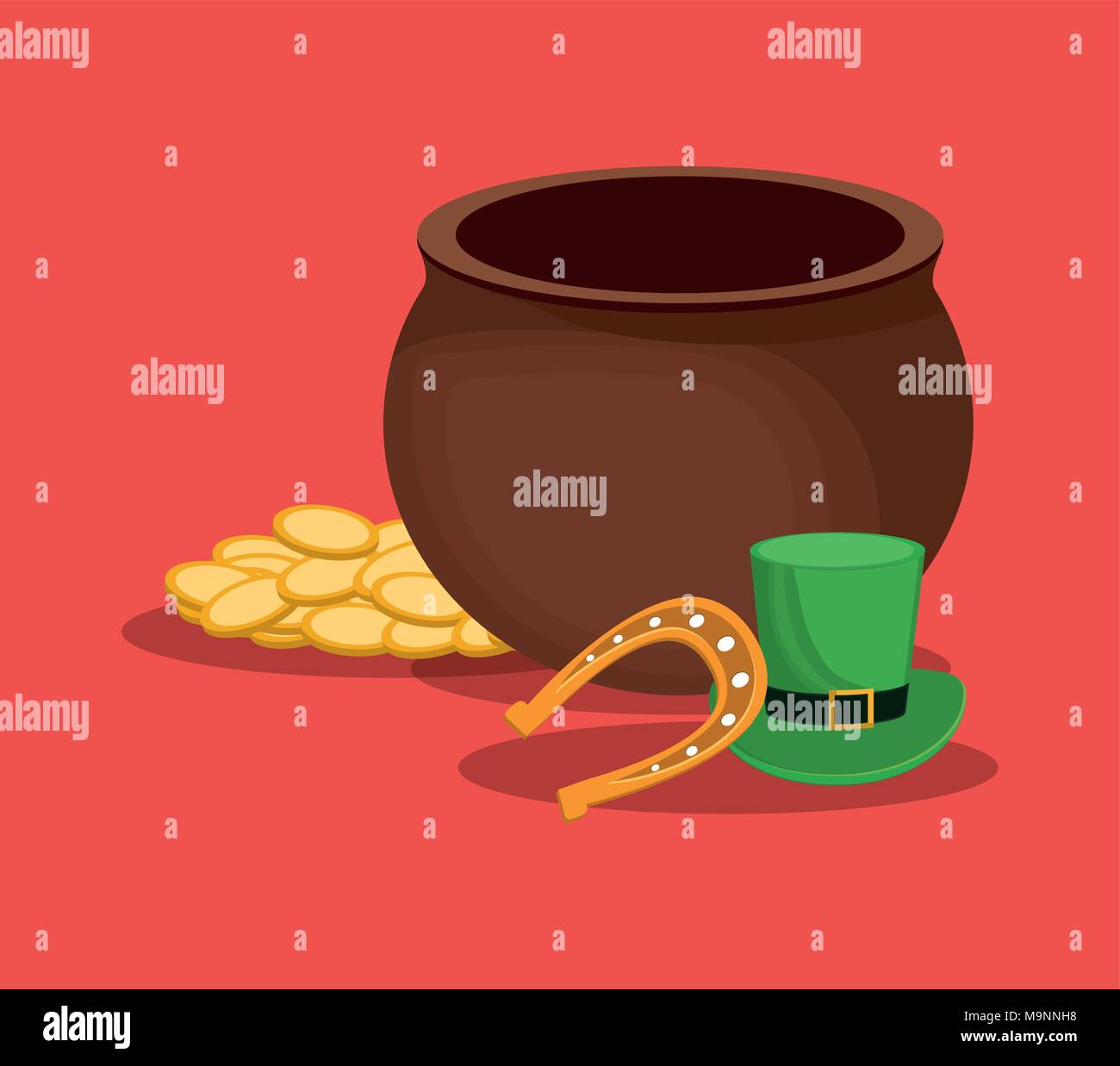 pot and irish related icons over red background, colorful design ...