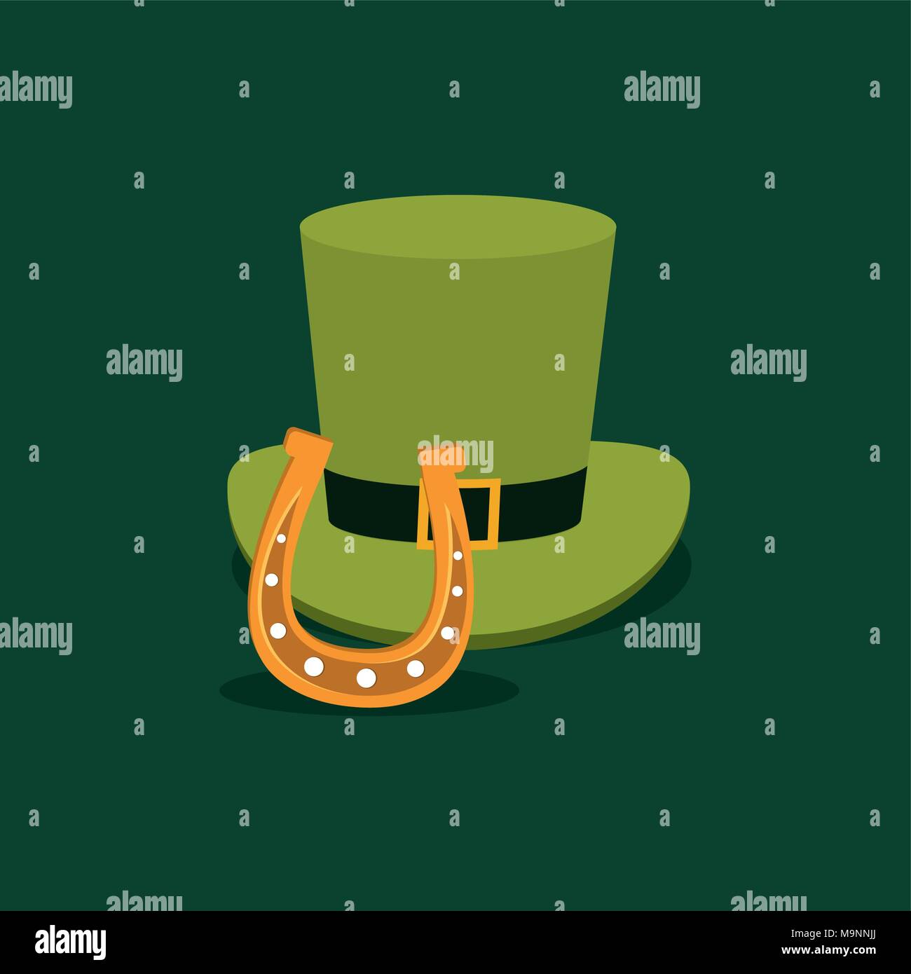 horseshoe and irish top hat over green background, colorful design ...