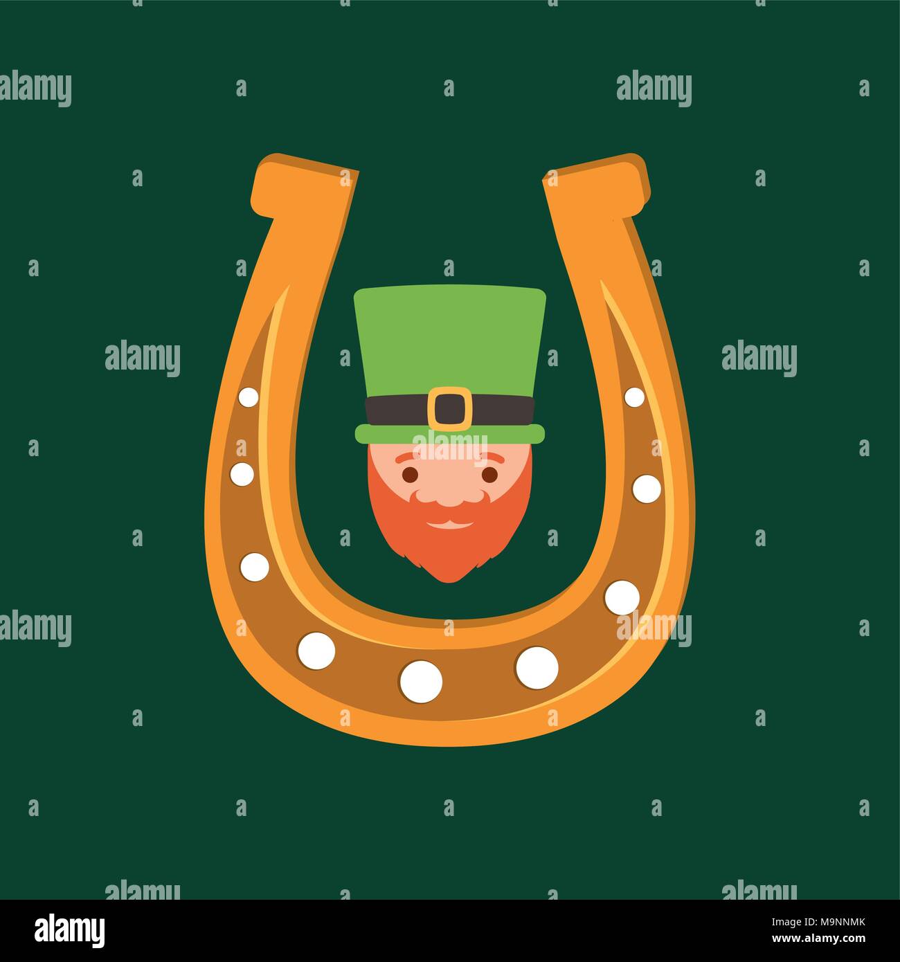 horseshoe and irish leprechaun over green background, colorful design ...