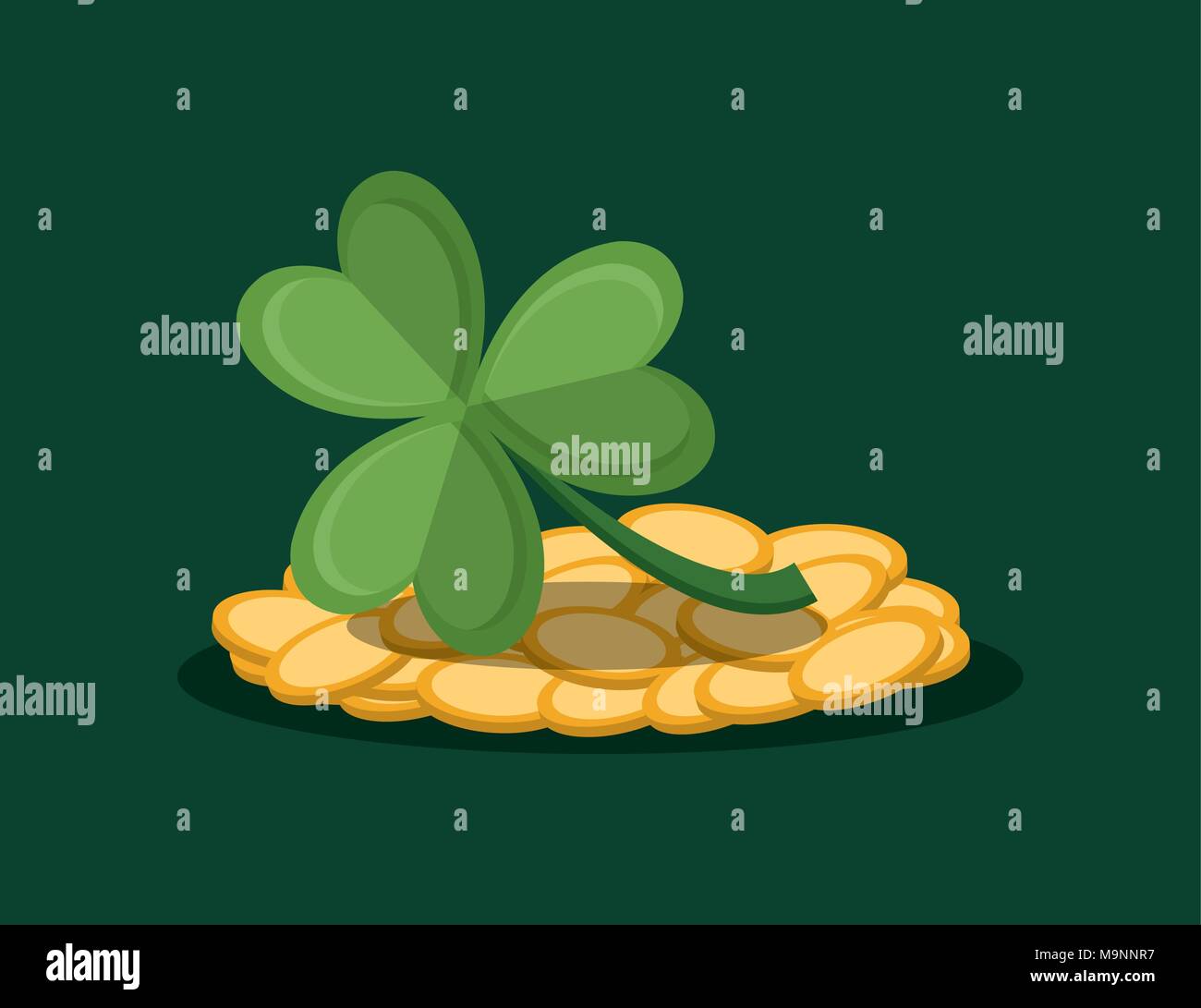 golden coins and clover over green background, colorful design. vector ...