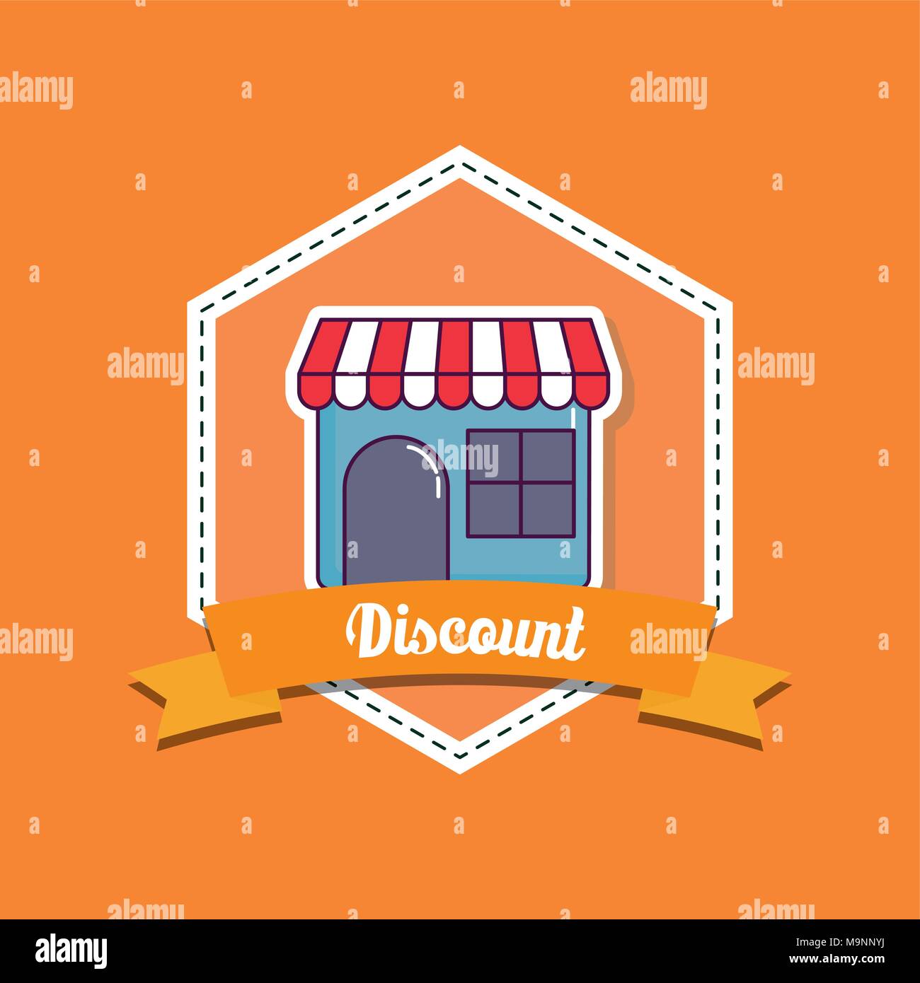 discount design with store over decorative frame and orange background ...