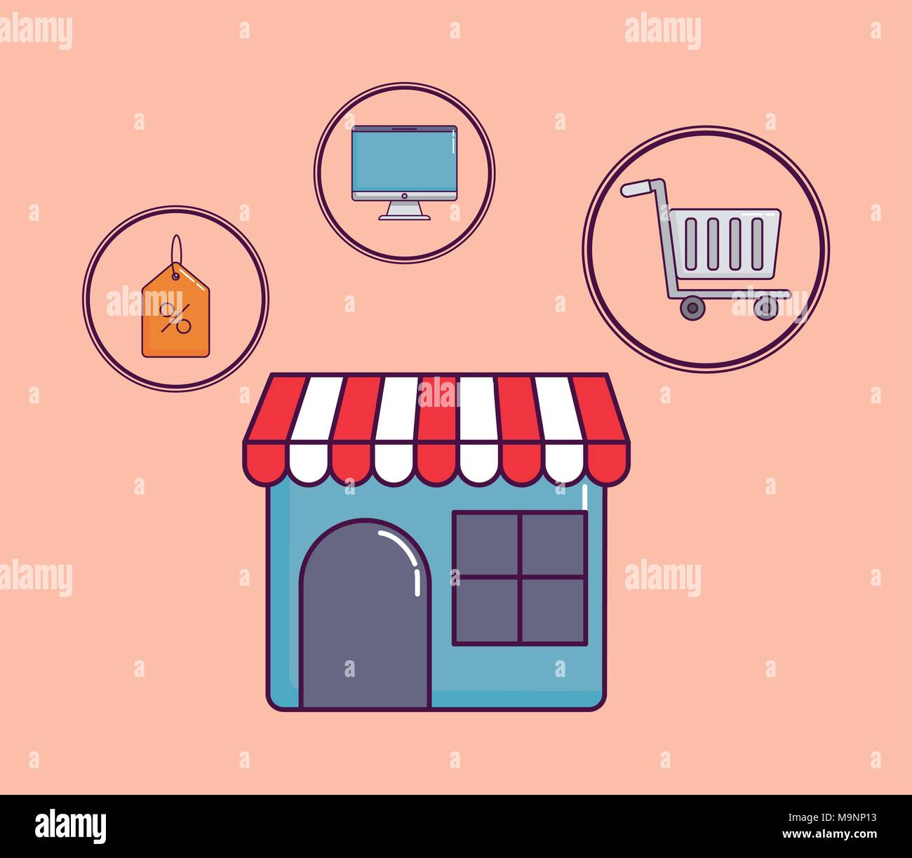 store and shopping related icons over pink background, colorful design ...
