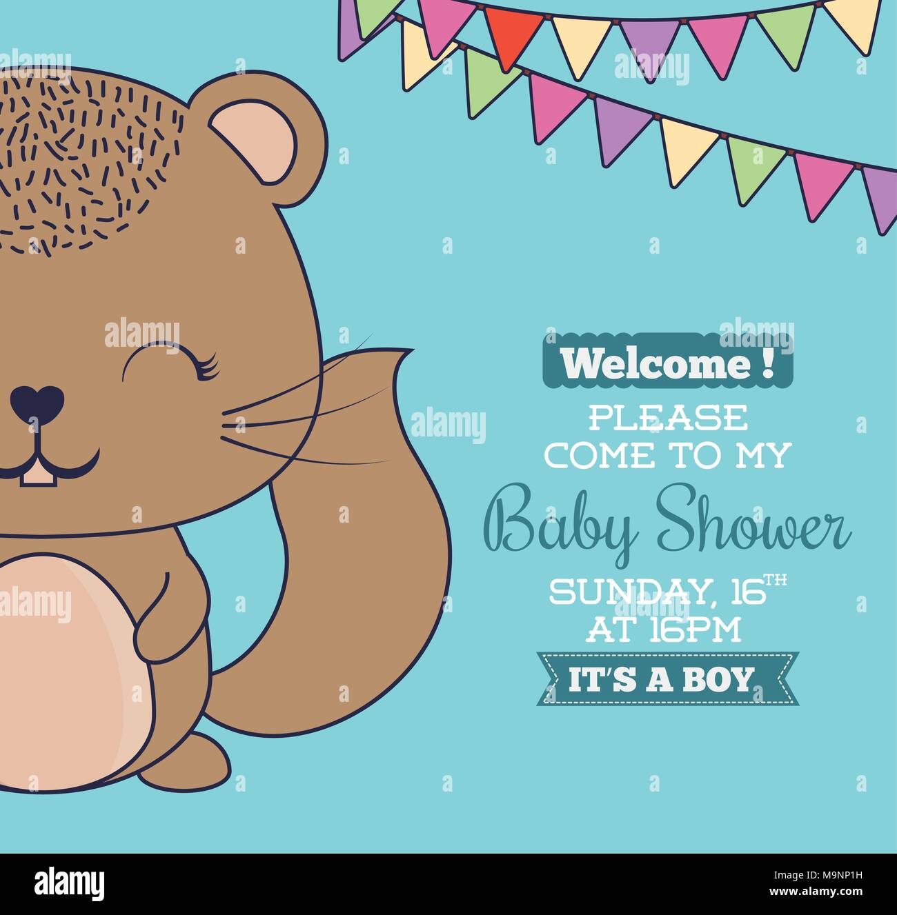 Baby shower invitation design with cute squirrel and decorative ...