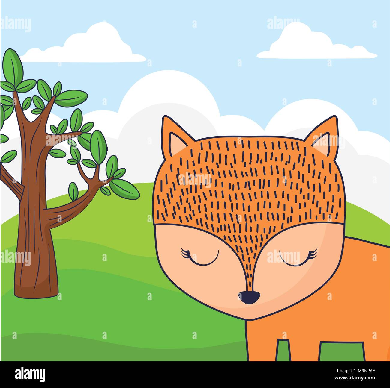 cute fox in a forest, colorful design. vector illustration Stock Vector ...