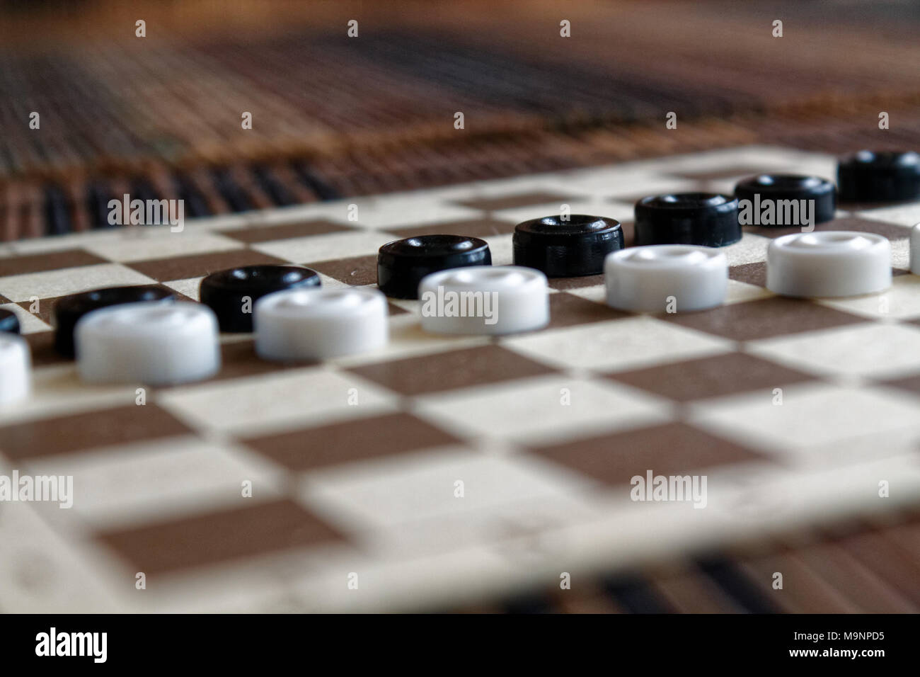Checkers in checkerboard ready for playing. Game concept. Board game ...
