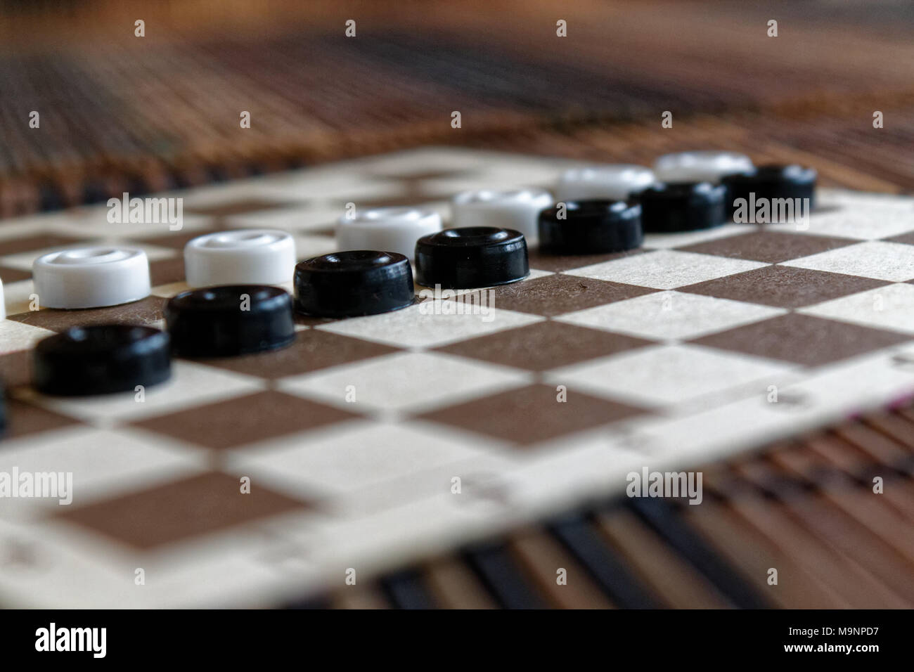 Checkers in checkerboard ready for playing. Game concept. Board game ...