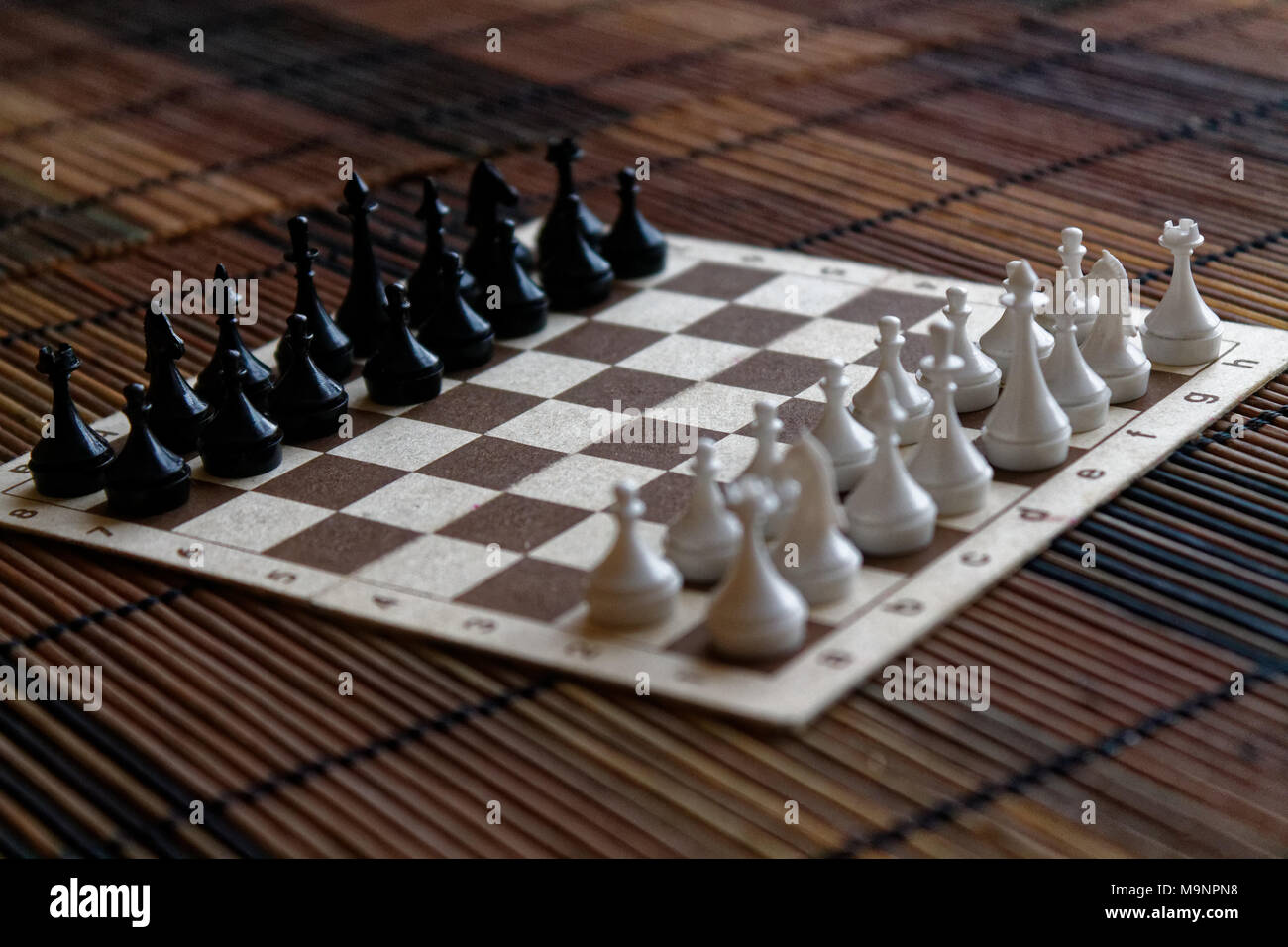 Wooden Chess Board and steel chess pieces, isolated on board Stock ...
