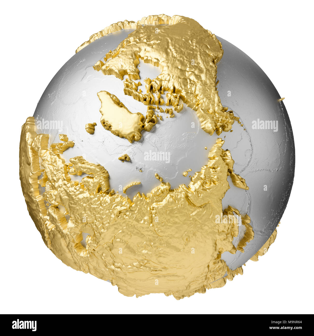 Gold, silver globe without water. North Pole. 3d rendering isolated on ...