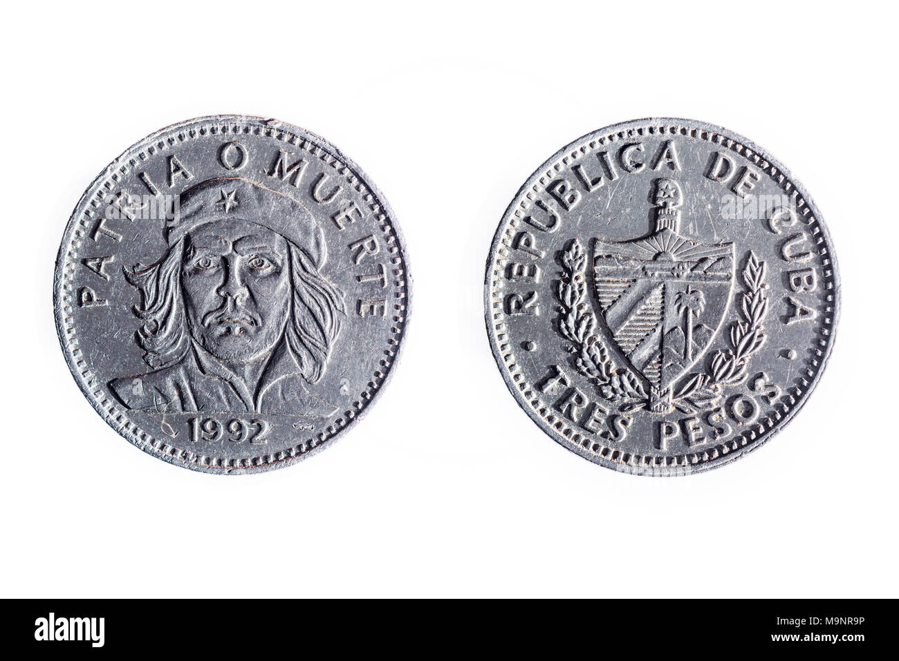 cuban currency of three pesos with the face of Ernesto Che Guevara ...
