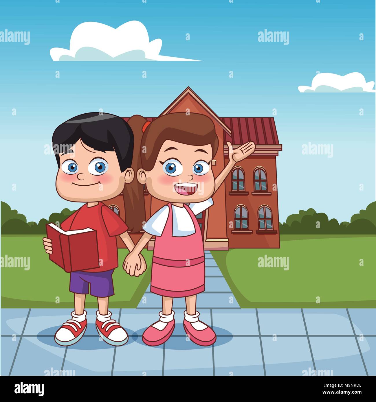 Kids outside school building Stock Vector Image & Art - Alamy