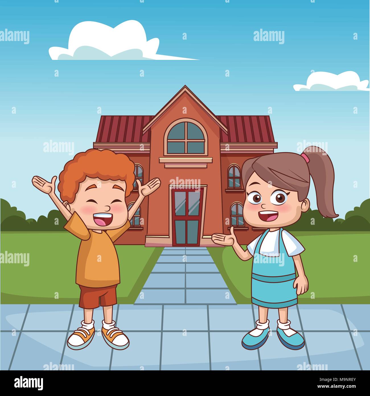 Kids outside school building Stock Vector Image & Art - Alamy