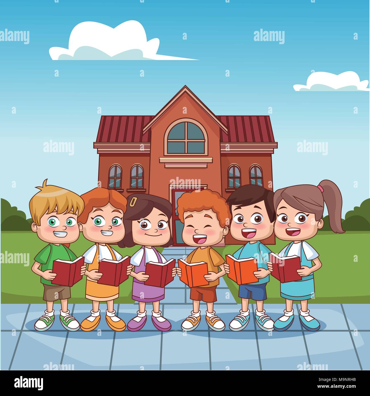 Students kids outside school building Stock Vector Image & Art - Alamy