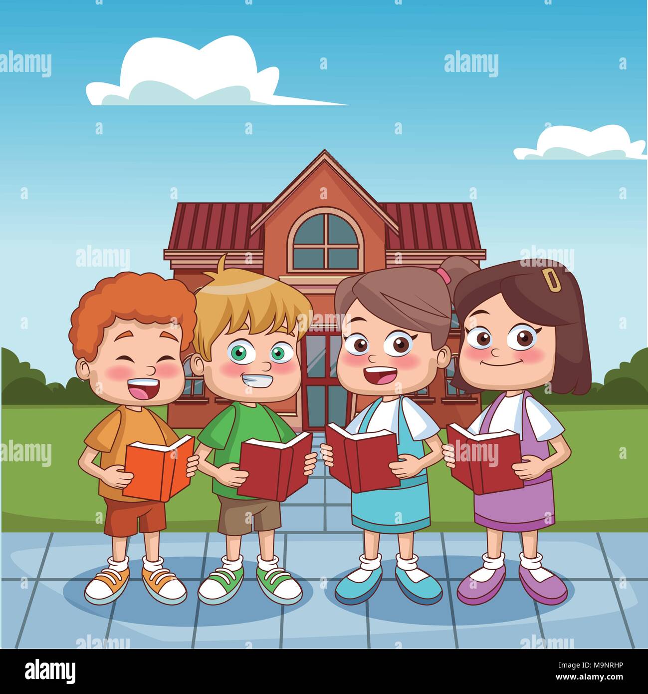 Students kids outside school building Stock Vector Image & Art - Alamy