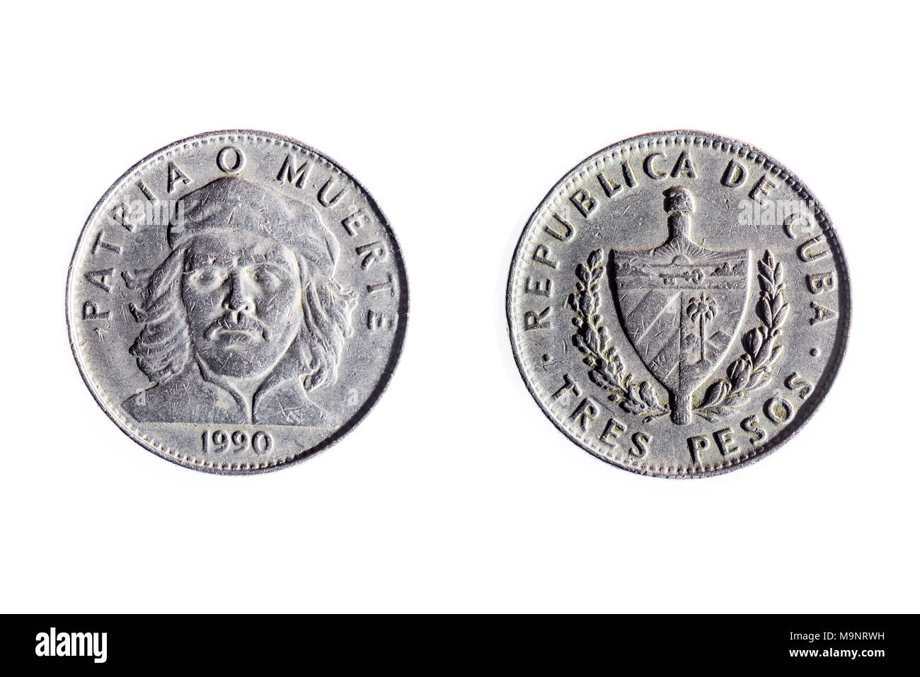 cuban currency of three pesos with the face of Ernesto Che Guevara ...