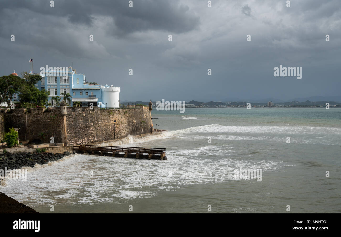 La Fortaleza castle and walls with rough seas in San Juan Puerto Rico ...