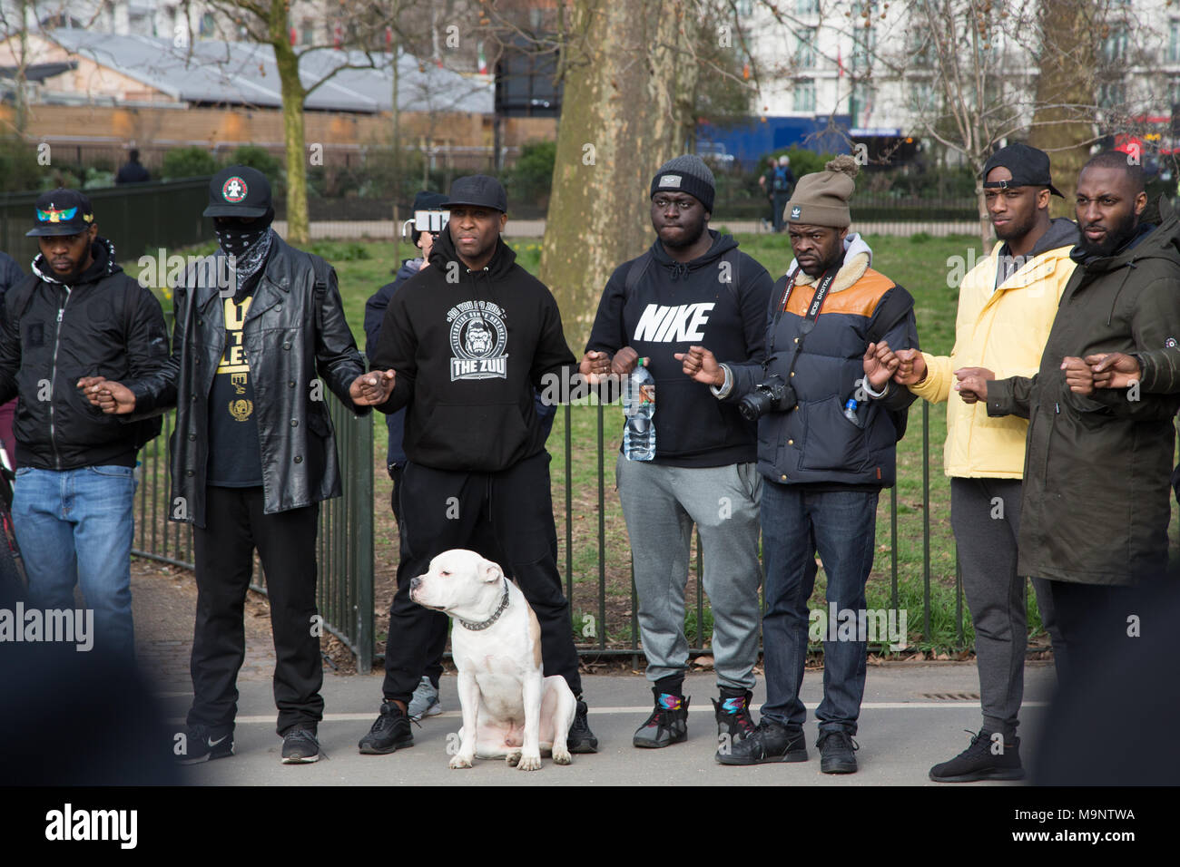 London UK 25th March 2018 Members and supporters of G.A.N.G acronym for ...