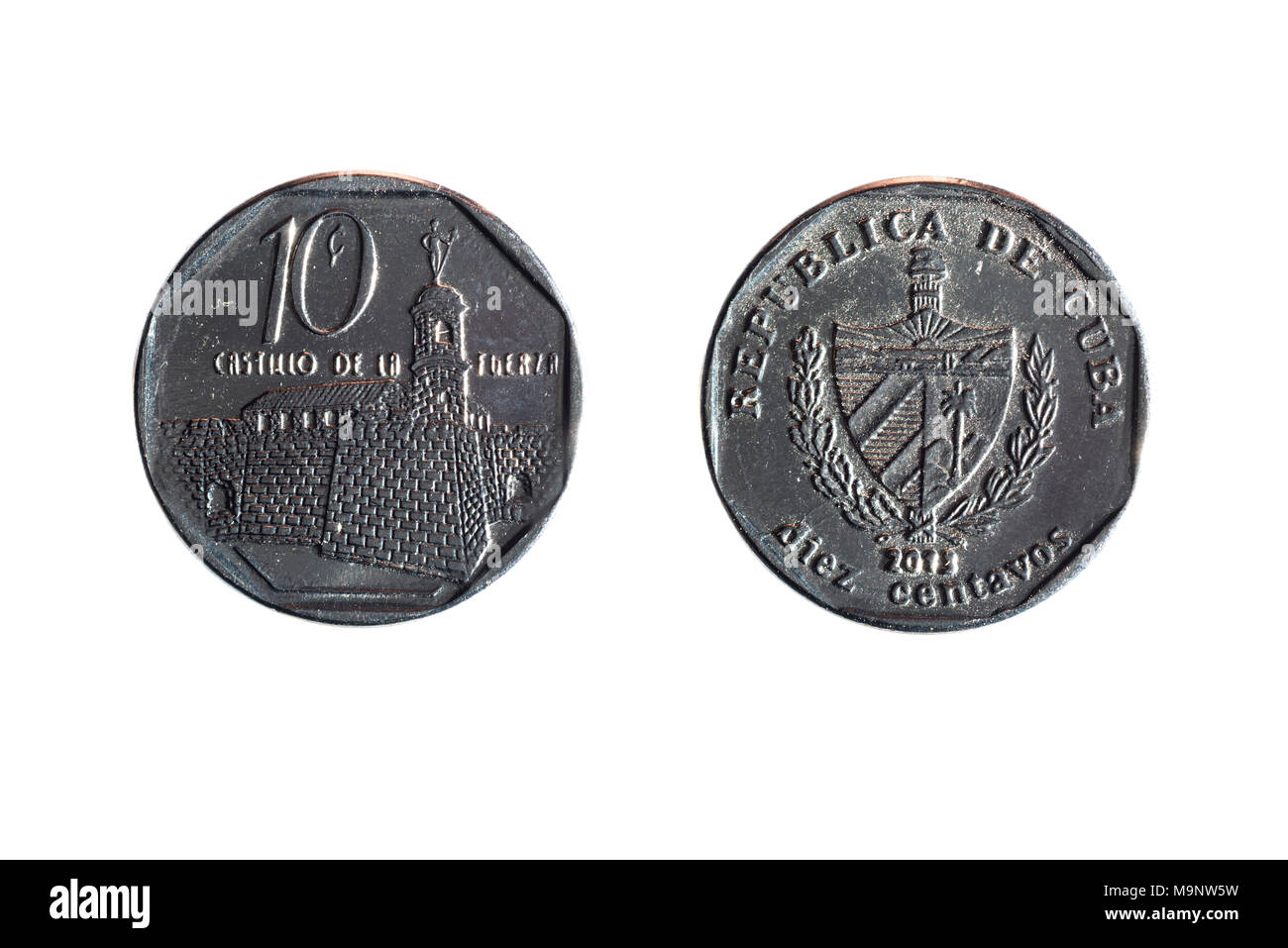 front and back of a cuban ten cents on white background Stock Photo - Alamy
