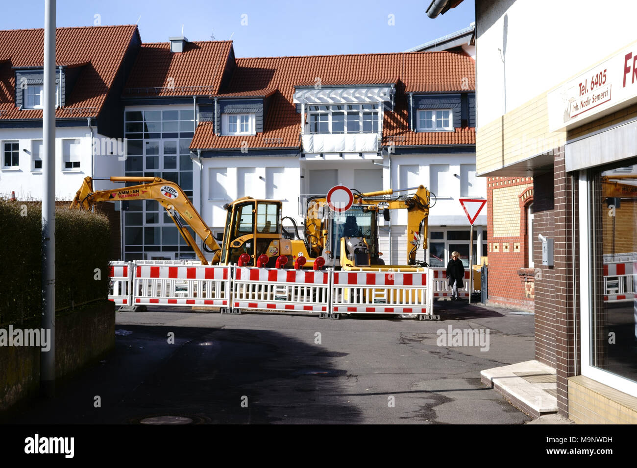 Taunusstein-Wehen, Germany - March 04, 2018: A road construction site ...