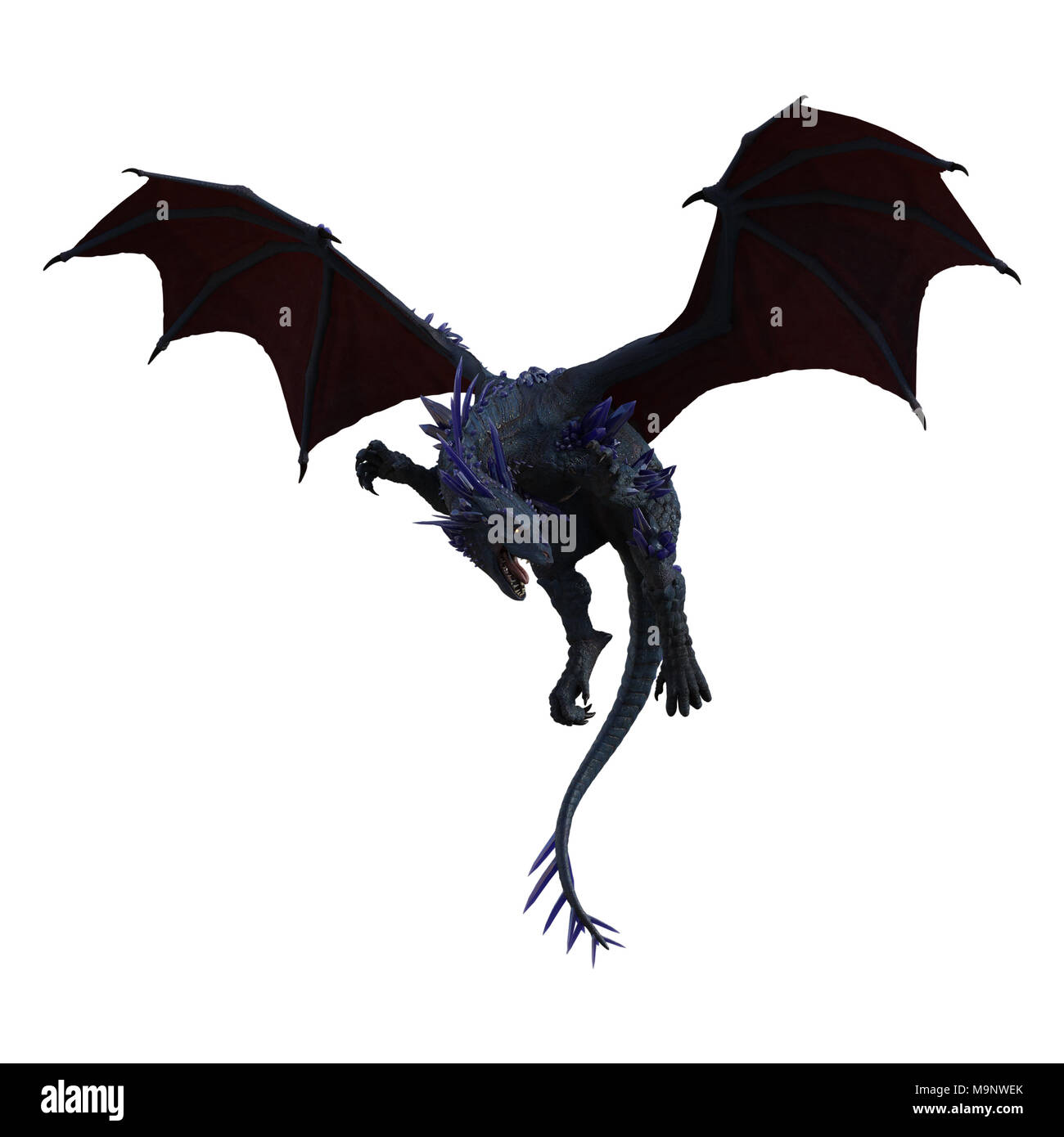 Blue dragon white blue crystal over body, isolated on white, 3d render ...