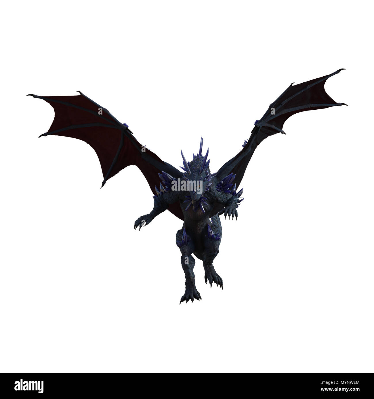 Blue dragon white blue crystal over body, isolated on white, 3d render ...