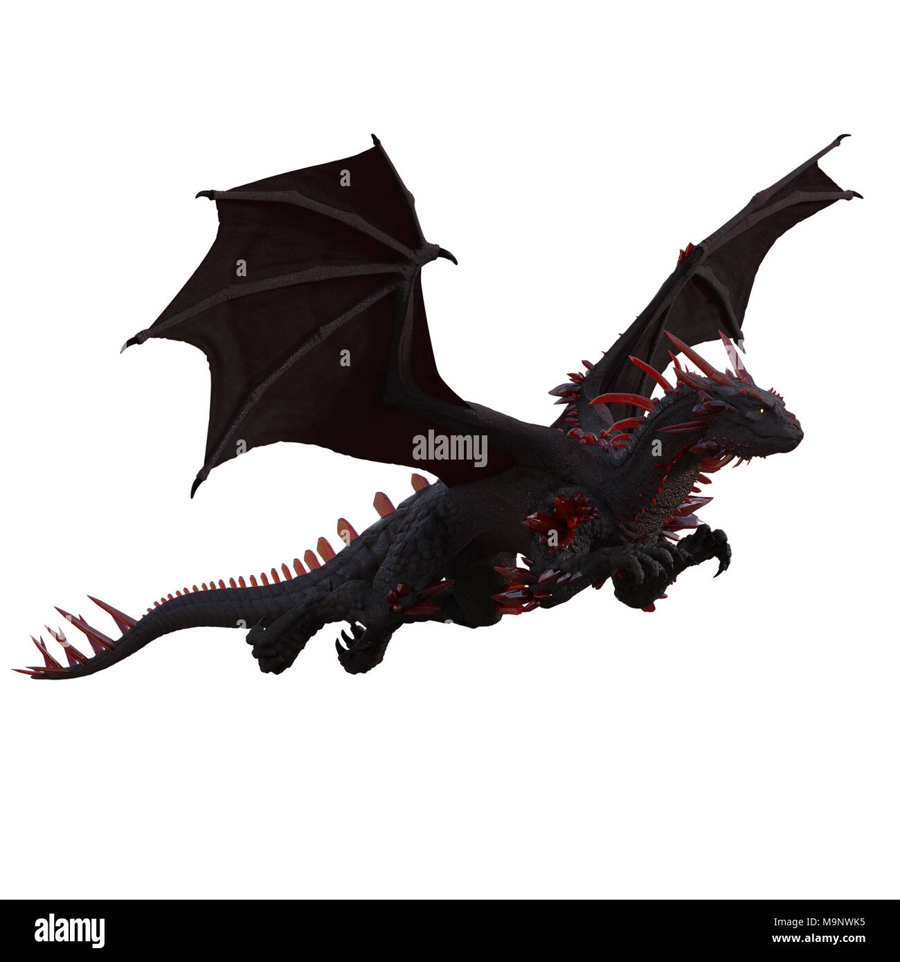 Red dragon with red crystals over body, isolated on white, 3d render ...