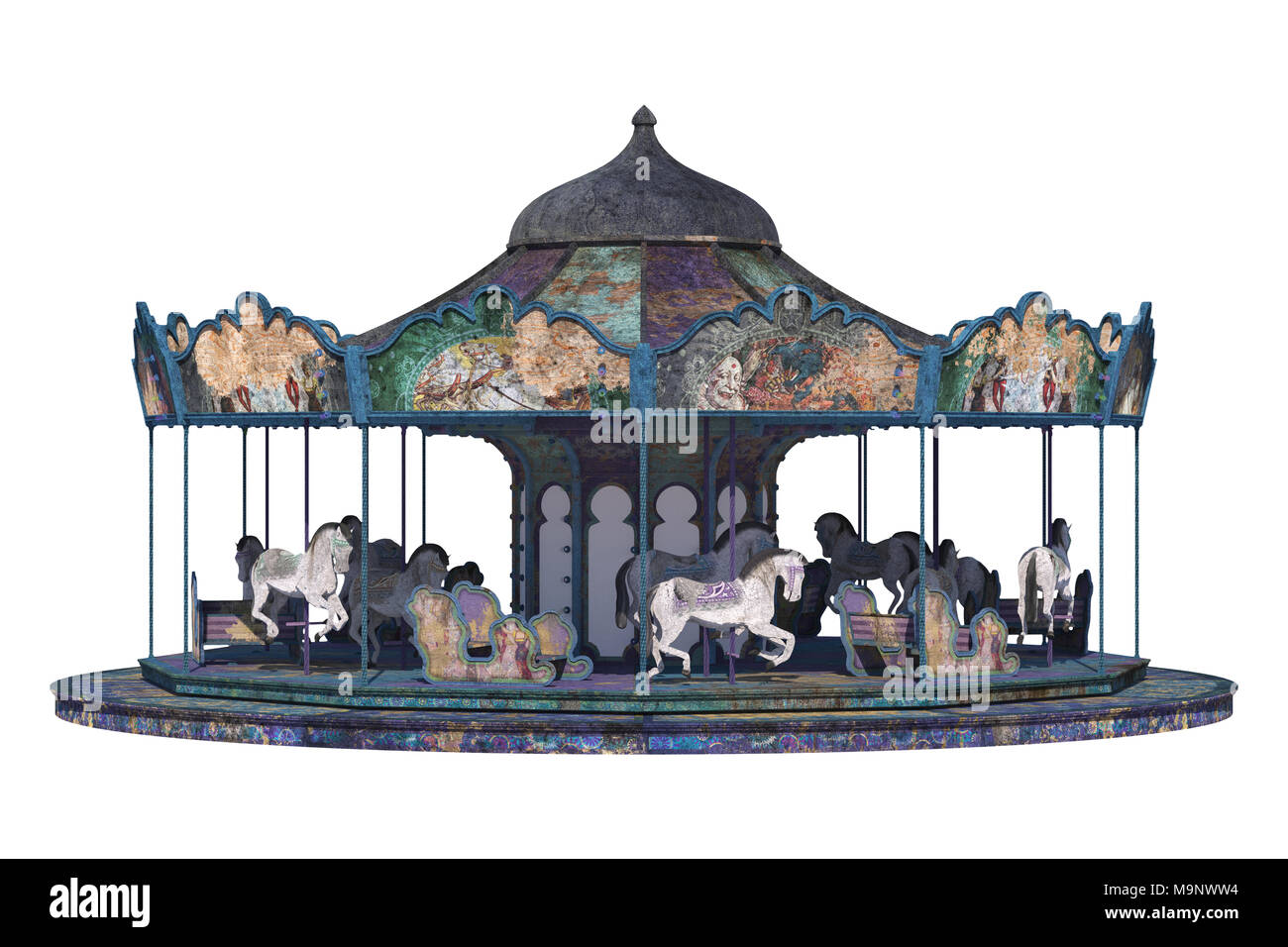 Vintage Carousel set isolated on white, 3d render Stock Photo - Alamy